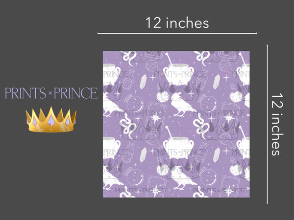 Witchy Magic Seamless Digital Pattern - Purple Cauldron Crystal Ball C ...